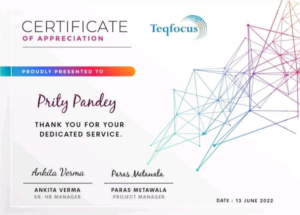 Prity Pandey on LinkedIn: #thankyou #teqfocus | 10 comments Prity Pandey on LinkedIn: #thankyou #teqfocus | 10 comments