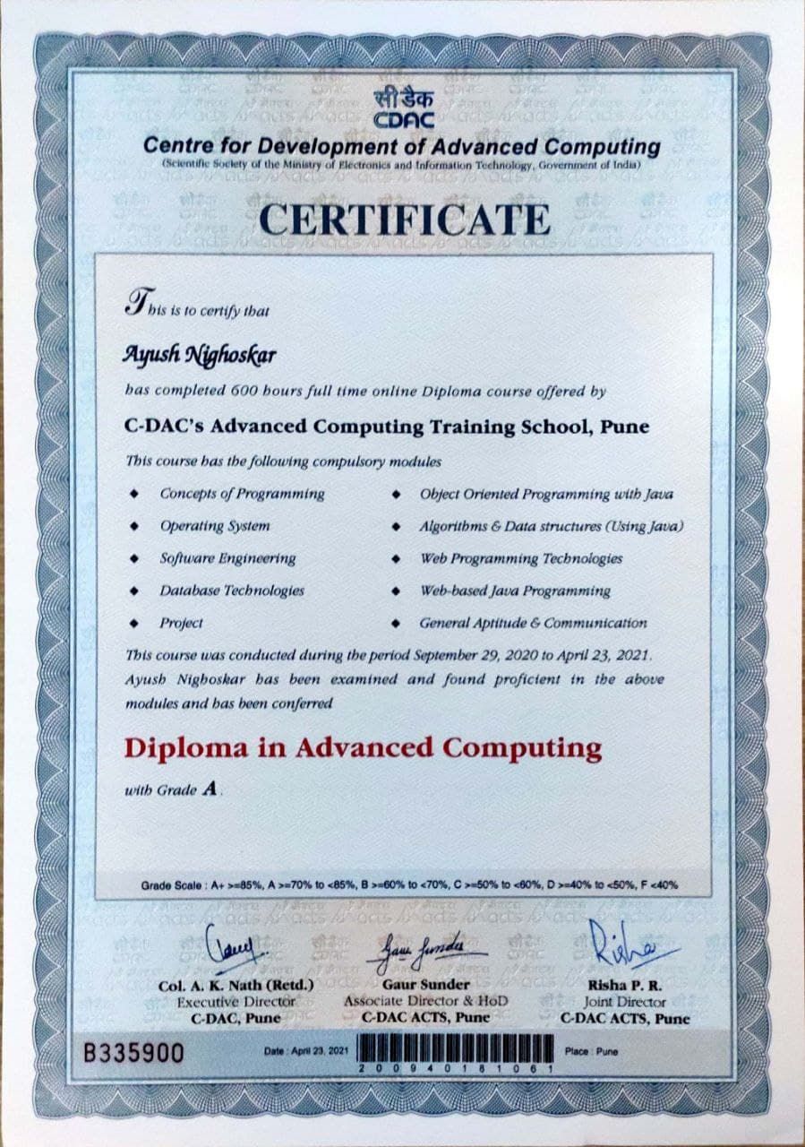 Ayush Nighoskar on LinkedIn: #cdac #cdactraining #cdacpune #actspune # ... Ayush Nighoskar on LinkedIn: #cdac #cdactraining #cdacpune #actspune # ...