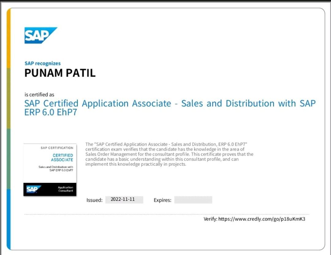 PUNAM PATIL on LinkedIn: #sapsd #sapconsultant #certified #associate # ... PUNAM PATIL on LinkedIn: #sapsd #sapconsultant #certified #associate # ...