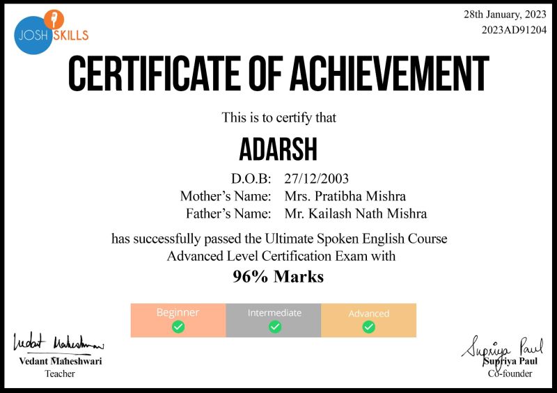 ADARSH MISHRA on LinkedIn: #joshskills #joshtalks ADARSH MISHRA on LinkedIn: #joshskills #joshtalks