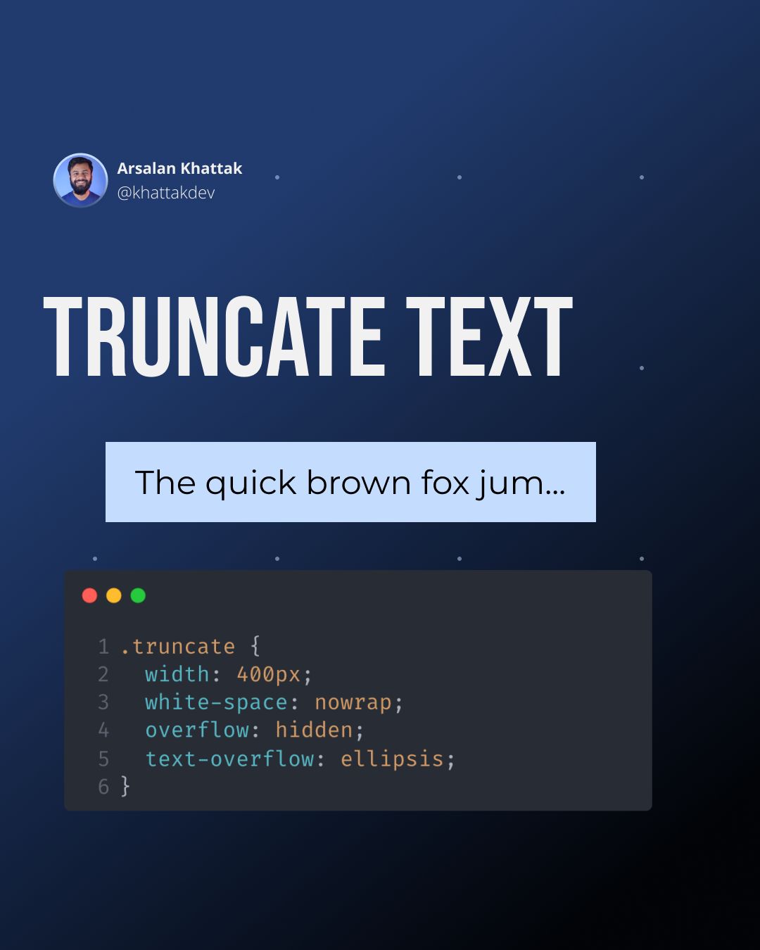 Arsalan Khattak on LinkedIn: CSS Tip 💡 Truncate your text to avoid ... Arsalan Khattak on LinkedIn: CSS Tip 💡 Truncate your text to avoid ...