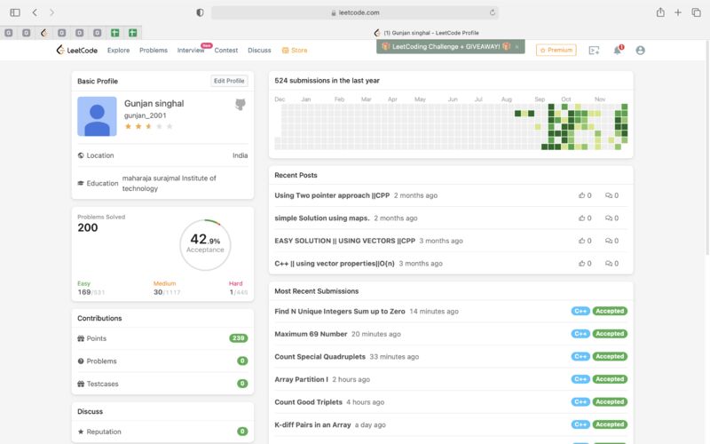 Gunjan singhal on LinkedIn: Finally completed 200 questions on LEETCODE ... Gunjan singhal on LinkedIn: Finally completed 200 questions on LEETCODE ...