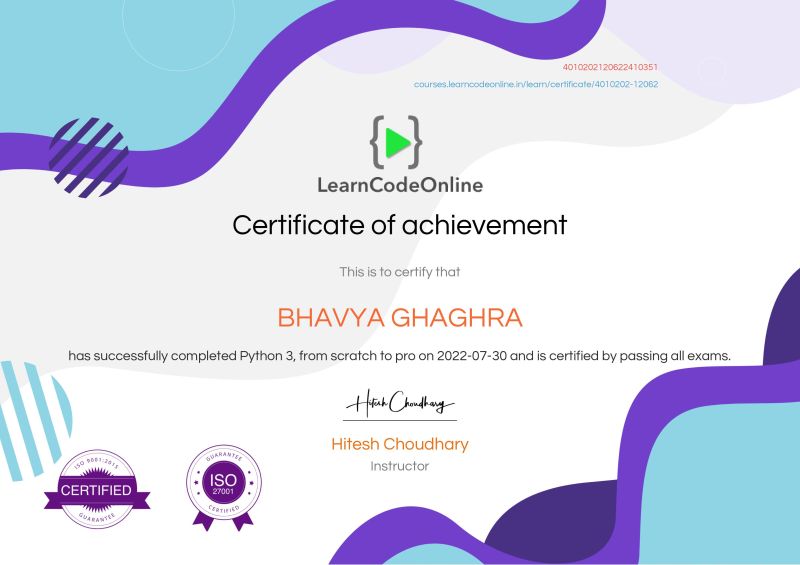 Bhavy Ghaghra on LinkedIn: #python #certificate #vimeet #aiml #linkdin ... Bhavy Ghaghra on LinkedIn: #python #certificate #vimeet #aiml #linkdin ...
