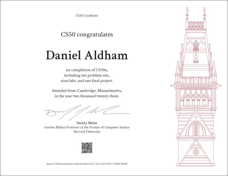 Daniel Aldham on LinkedIn: Completed CS50x through edX. Really enjoyed ... Daniel Aldham on LinkedIn: Completed CS50x through edX. Really enjoyed ...
