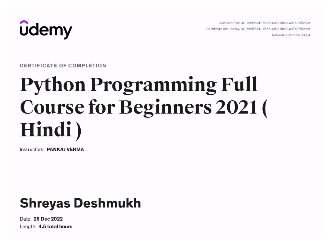 Shreyas Deshmukh on LinkedIn: Successfully completed Python Programming ... Shreyas Deshmukh on LinkedIn: Successfully completed Python Programming ...