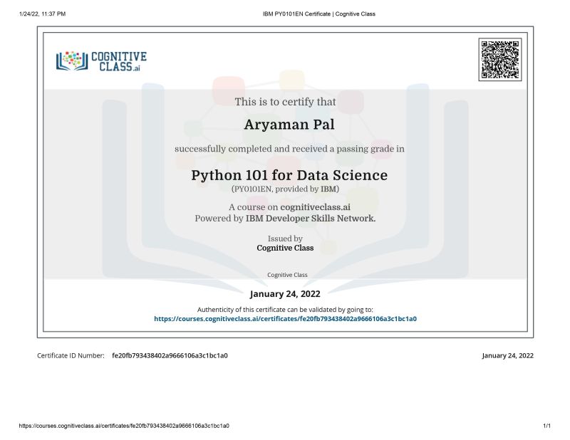Aryaman pal on LinkedIn: #ibm #cognitiveclass #python #datascience Aryaman pal on LinkedIn: #ibm #cognitiveclass #python #datascience