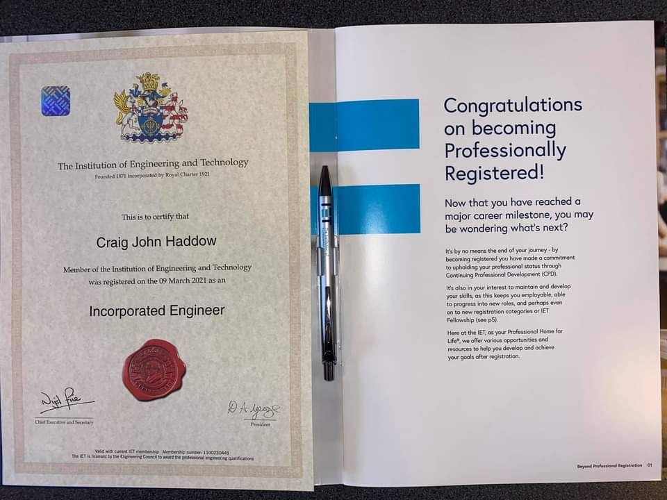 Craig John Haddow IEng MIET on LinkedIn: Proud to have achieved IEng ... Craig John Haddow IEng MIET on LinkedIn: Proud to have achieved IEng ...