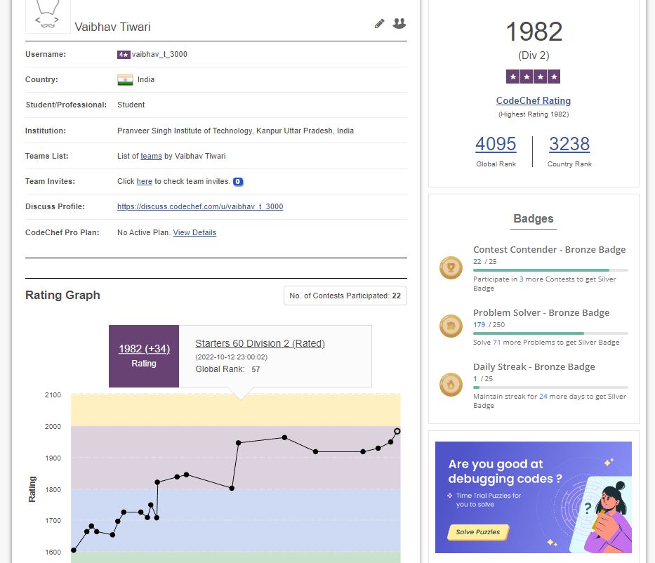Vaibhav Tiwari on LinkedIn: #codechef #5star #competitiveprogramming # ... Vaibhav Tiwari on LinkedIn: #codechef #5star #competitiveprogramming # ...