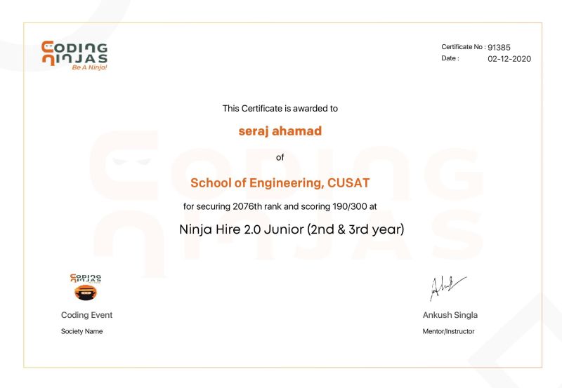 Seraj Ahamad on LinkedIn: #codingninjas Seraj Ahamad on LinkedIn: #codingninjas