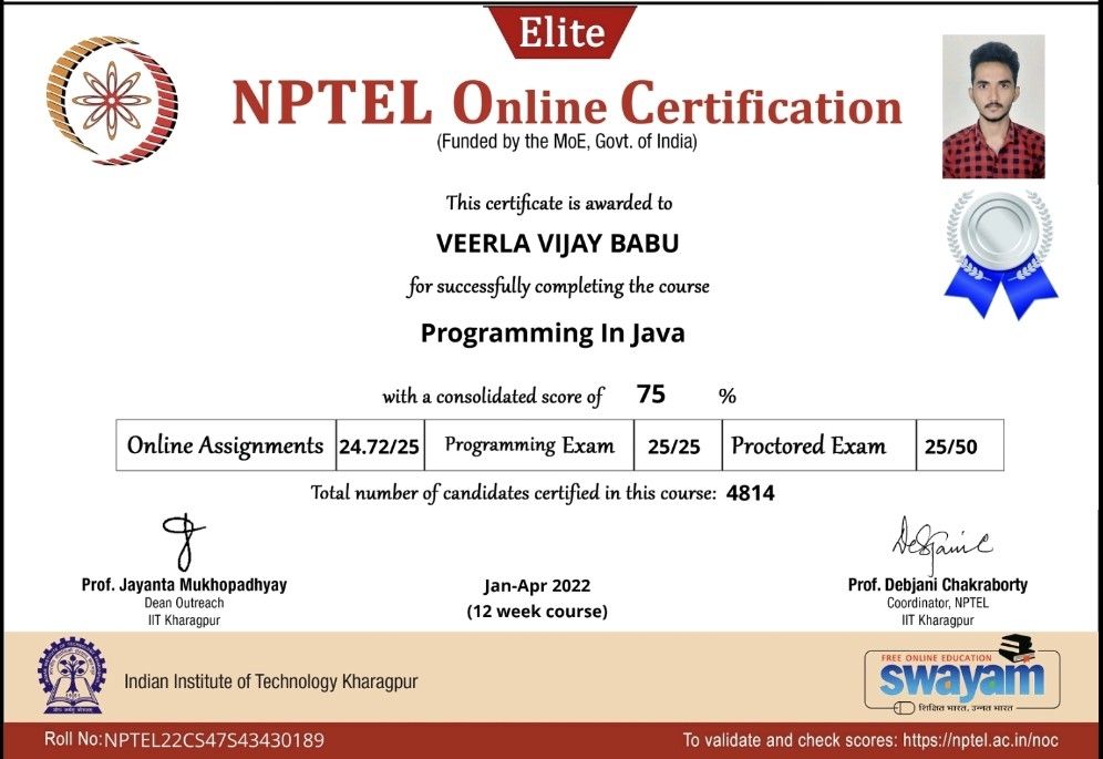 Veerla Vijay on LinkedIn: #nptel #programming_in_java Veerla Vijay on LinkedIn: #nptel #programming_in_java