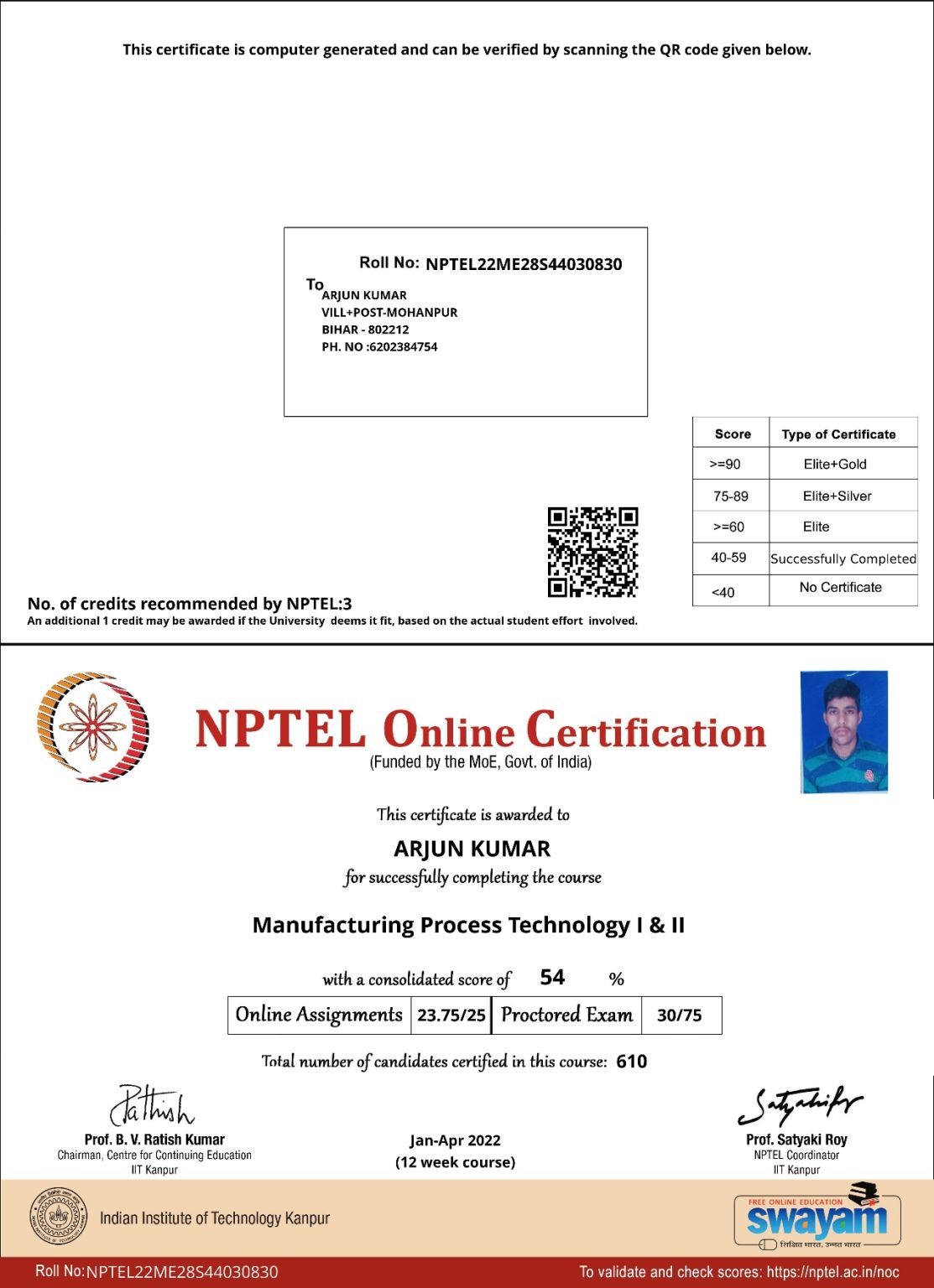 Arjun Kumar on LinkedIn: NPTEL CERTIFICATE Arjun Kumar on LinkedIn: NPTEL CERTIFICATE