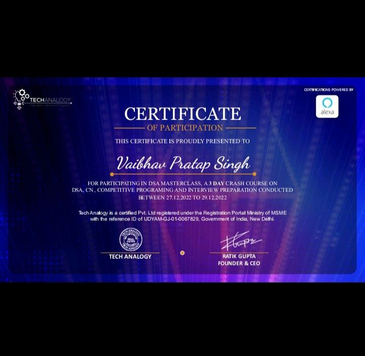 Vaibhav pratap Singh on LinkedIn: DSA Master Class organized by Tech ... Vaibhav pratap Singh on LinkedIn: DSA Master Class organized by Tech ...