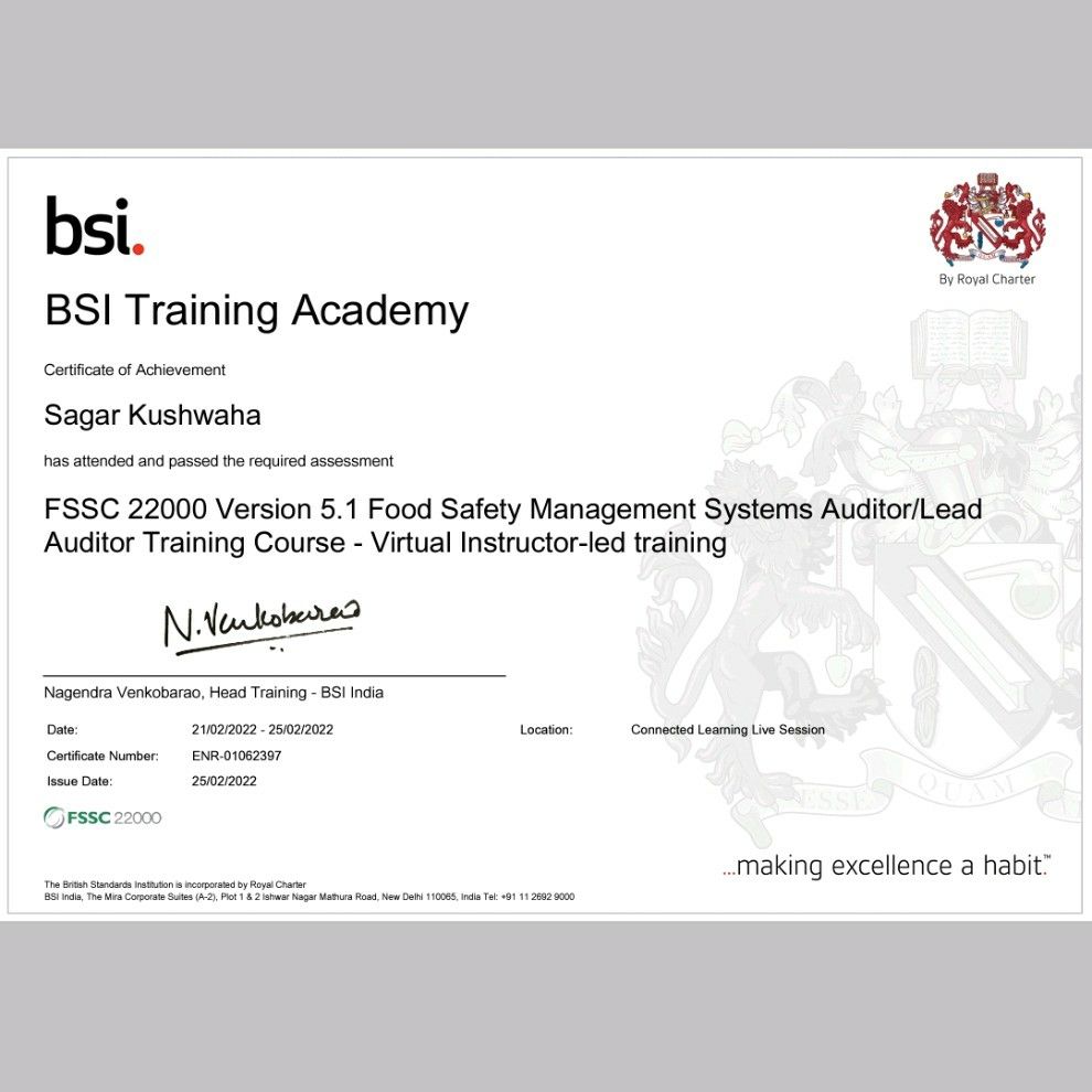 Sagar Kushwaha on LinkedIn: #foodsafety #fssc22000 #bsi #team Sagar Kushwaha on LinkedIn: #foodsafety #fssc22000 #bsi #team