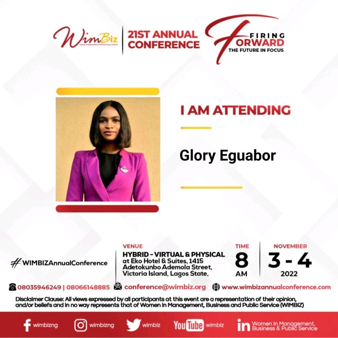 Glory Eguabor on LinkedIn: #wimbiz #wimbiz2022 # ... Glory Eguabor on LinkedIn: #wimbiz #wimbiz2022 # ...