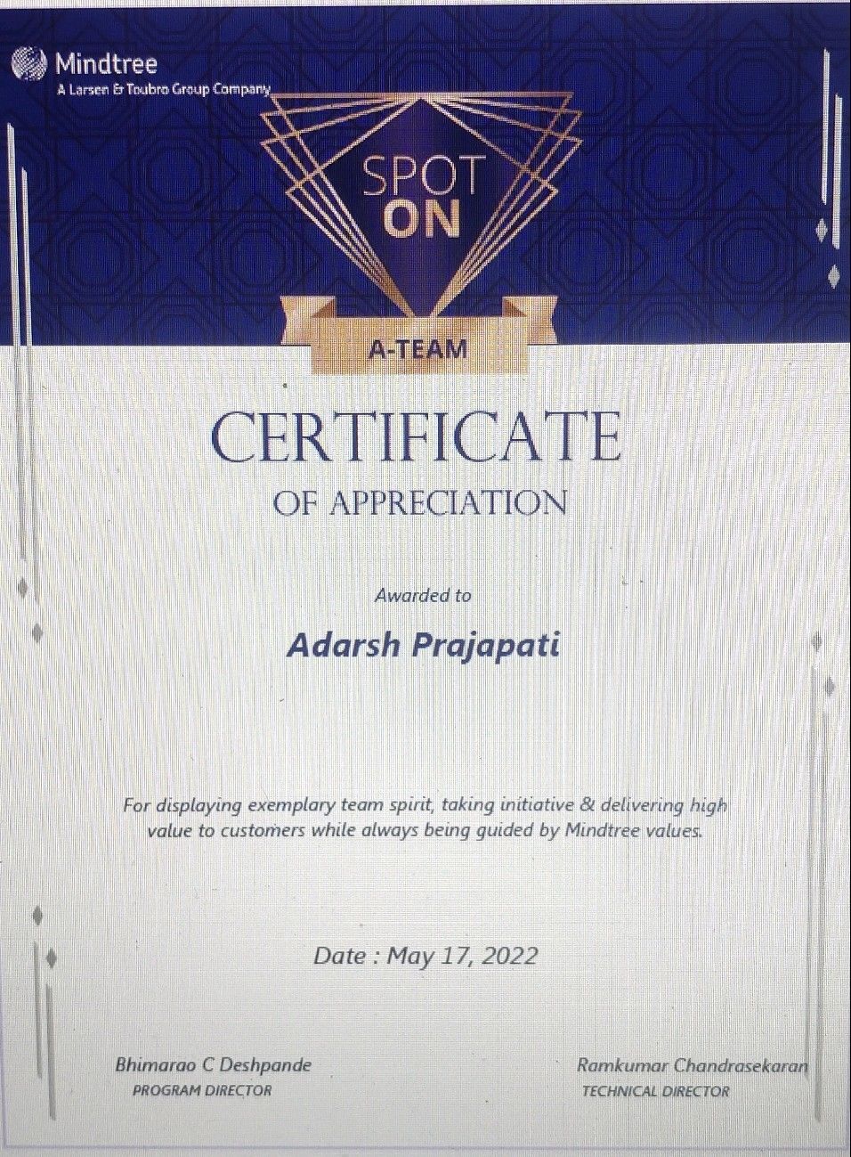 Adarsh Prajapati on LinkedIn: #spotaward | 13 comments Adarsh Prajapati on LinkedIn: #spotaward | 13 comments