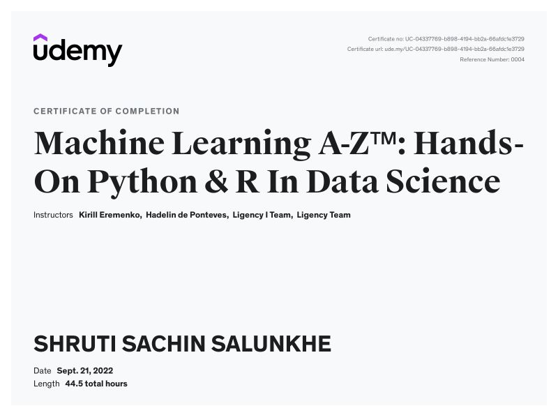 SHRUTI SALUNKHE on LinkedIn: #machinelearning #python #datascience #udemy SHRUTI SALUNKHE on LinkedIn: #machinelearning #python #datascience #udemy