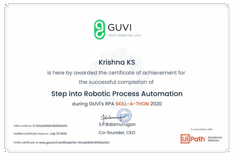 Krishna K S on LinkedIn: #rpa #guvi #uipath Krishna K S on LinkedIn: #rpa #guvi #uipath