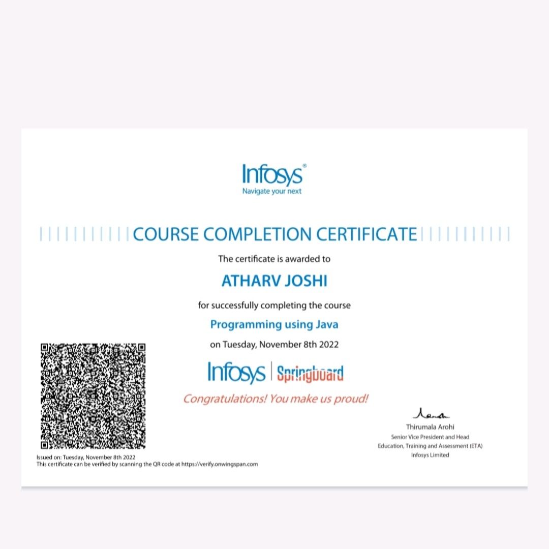 ATHARV JOSHI on LinkedIn: #infosysspringboard ATHARV JOSHI on LinkedIn: #infosysspringboard