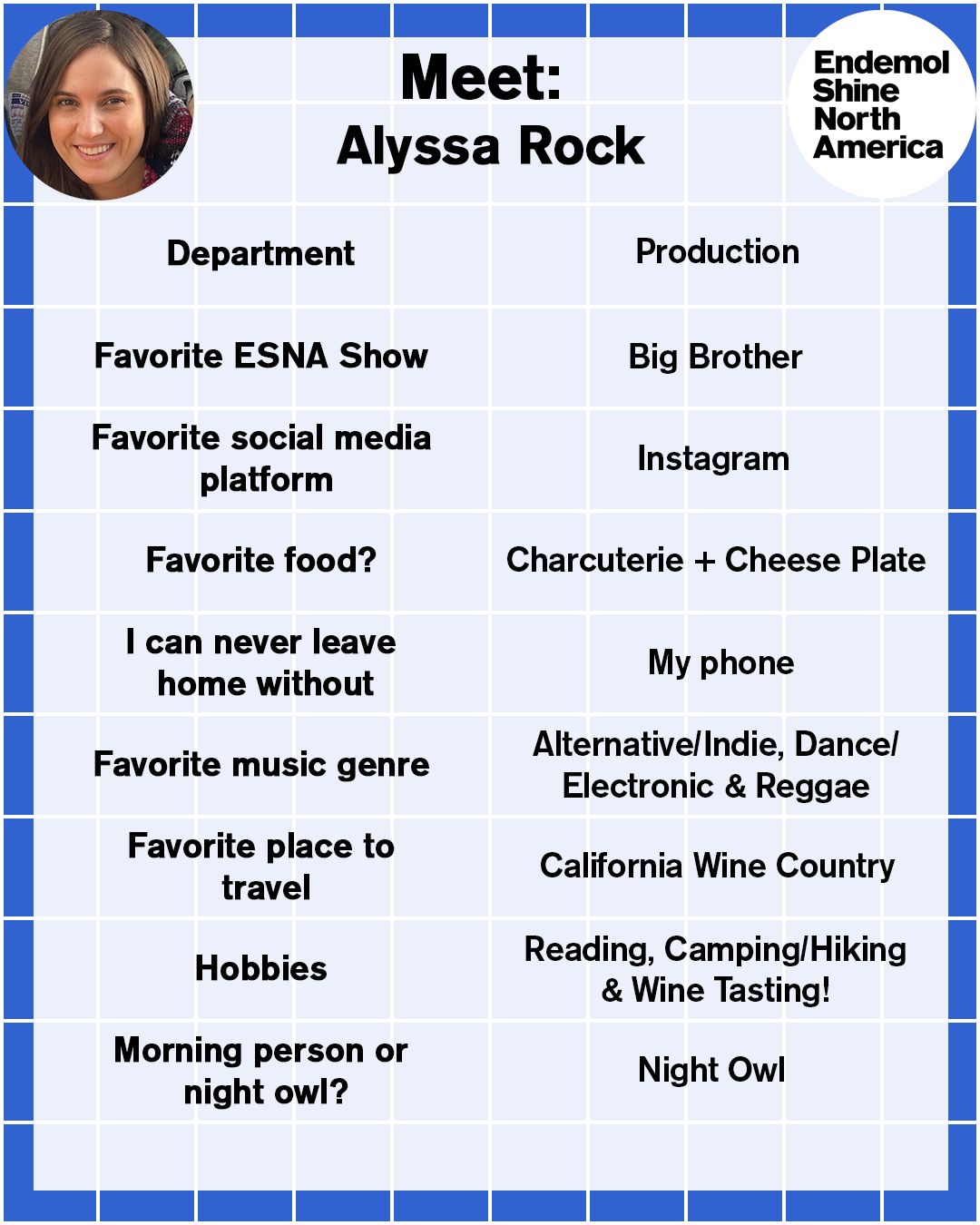 Endemol Shine North America on LinkedIn: Spotlight on: Alyssa Rock! Endemol Shine North America on LinkedIn: Spotlight on: Alyssa Rock!