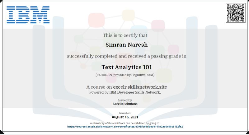 Simran Naresh on LinkedIn: #ibm #textanalytics101 #excelr Simran Naresh on LinkedIn: #ibm #textanalytics101 #excelr
