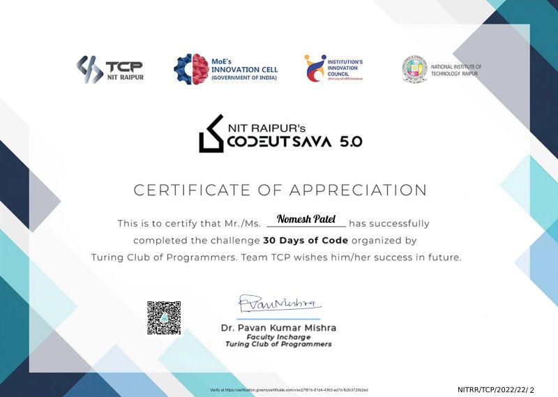 Nomesh Patel on LinkedIn: Thanks Turing Club Of Programmers for ... Nomesh Patel on LinkedIn: Thanks Turing Club Of Programmers for ...