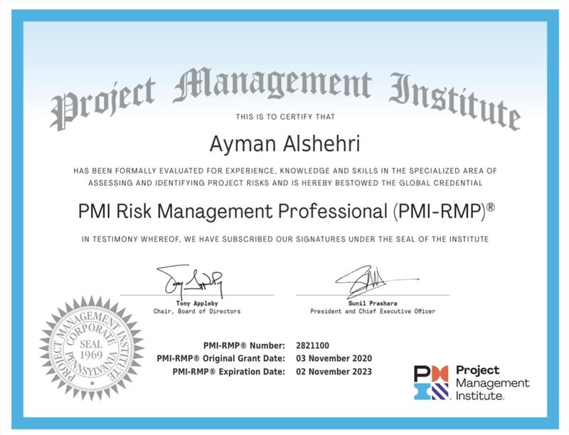 Ayman Alshehri, CFE, PMI-RMP®, CCO on LinkedIn: #pmi #certifications ... Ayman Alshehri, CFE, PMI-RMP®, CCO on LinkedIn: #pmi #certifications ...
