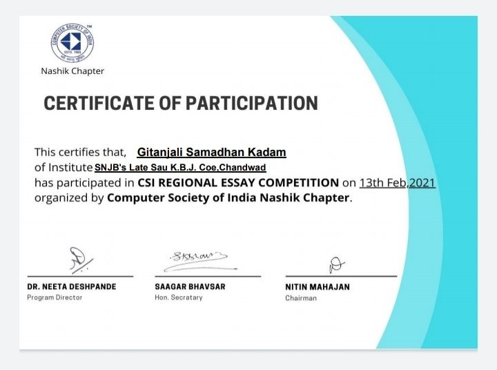 Gitanjali Kadam on LinkedIn: CSI Regional Essay Competition Certificate ... Gitanjali Kadam on LinkedIn: CSI Regional Essay Competition Certificate ...