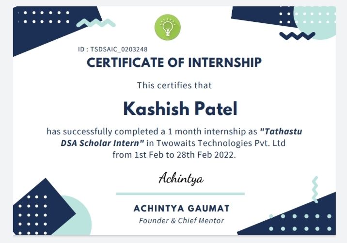 Kashish Patel on LinkedIn: #dsa #internship Kashish Patel on LinkedIn: #dsa #internship