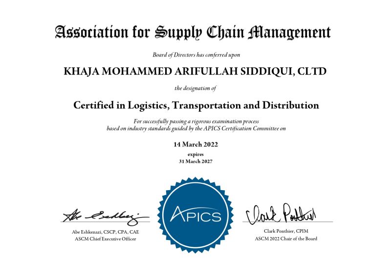 Khaja M Arifullah Siddiqui, PMP , CSCP, CLTD on LinkedIn: #logistics # ... Khaja M Arifullah Siddiqui, PMP , CSCP, CLTD on LinkedIn: #logistics # ...