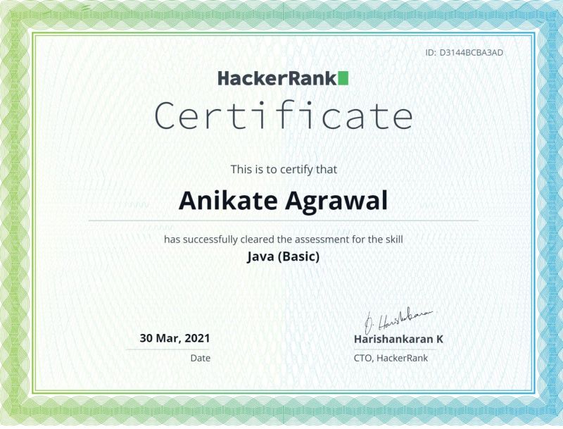 Anikate Agrawal on LinkedIn: Hackerrank Certifications Anikate Agrawal on LinkedIn: Hackerrank Certifications