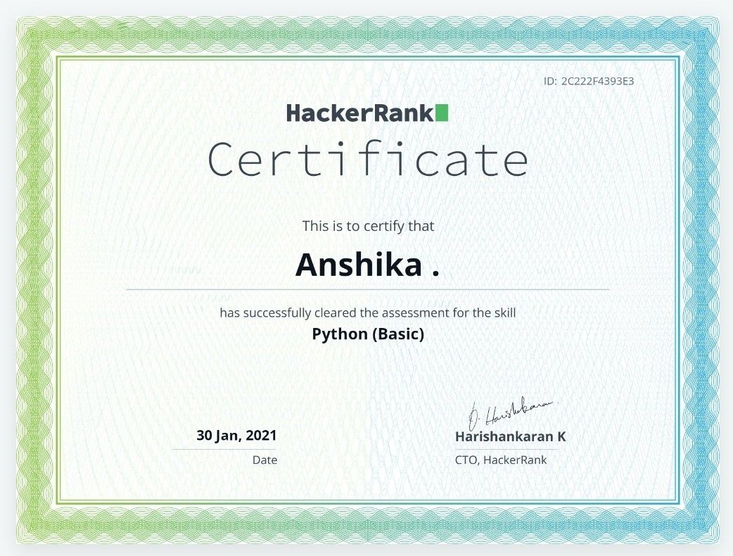 Anshika Singh on LinkedIn: #python #hackerrank Anshika Singh on LinkedIn: #python #hackerrank