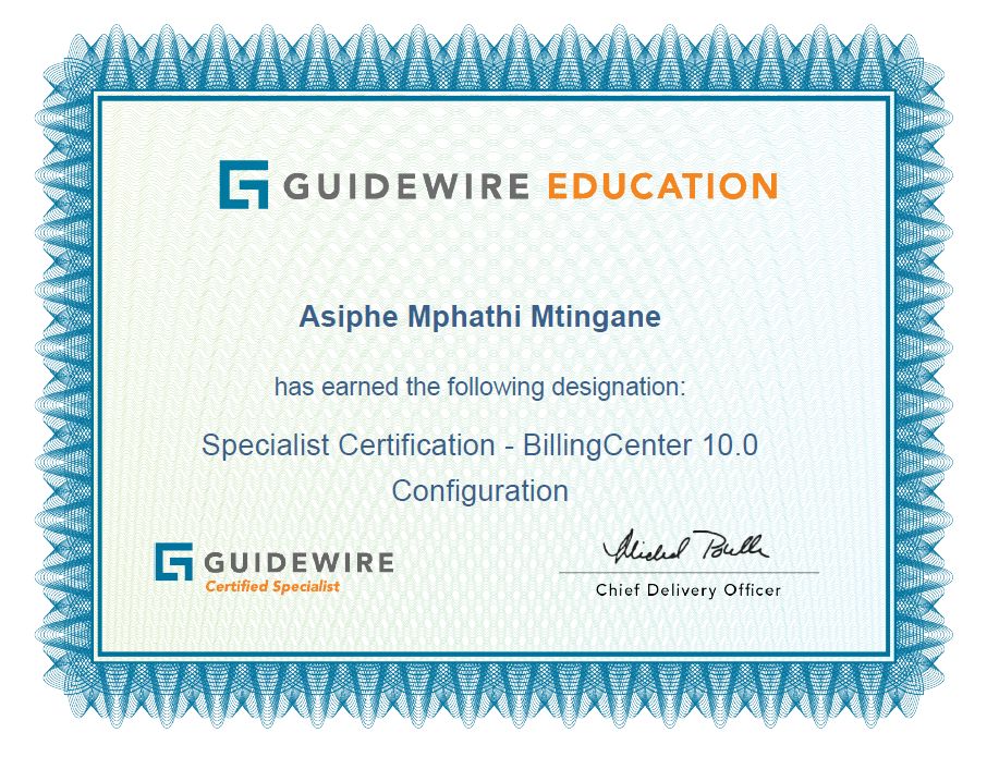 Asiphe Mphathi Mtingane on LinkedIn: #guidewire #certification Asiphe Mphathi Mtingane on LinkedIn: #guidewire #certification