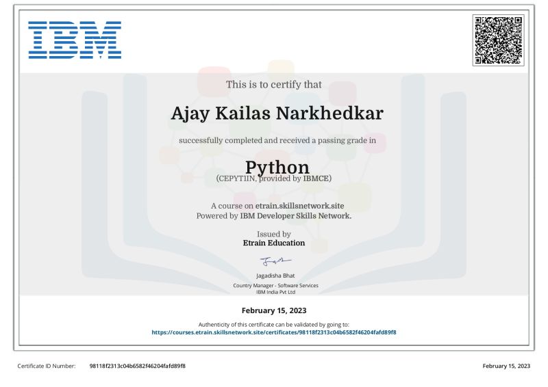 Ajay Narkhedkar on LinkedIn: #ibm #nasscom #pythonprogramming # ... Ajay Narkhedkar on LinkedIn: #ibm #nasscom #pythonprogramming # ...