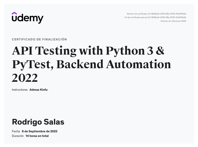 Rodrigo Salas on LinkedIn: API Testing with Python 3 & PyTest, Backend ... Rodrigo Salas on LinkedIn: API Testing with Python 3 & PyTest, Backend ...