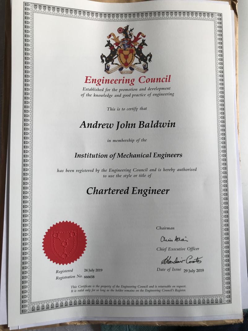Andrew Baldwin - CEng MIMechE on LinkedIn: Chartered Engineer! After ... Andrew Baldwin - CEng MIMechE on LinkedIn: Chartered Engineer! After ...