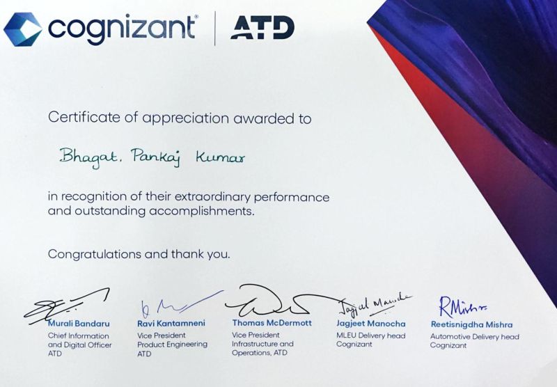 Pankaj Bhagat on LinkedIn: #cognizant #achievements Pankaj Bhagat on LinkedIn: #cognizant #achievements