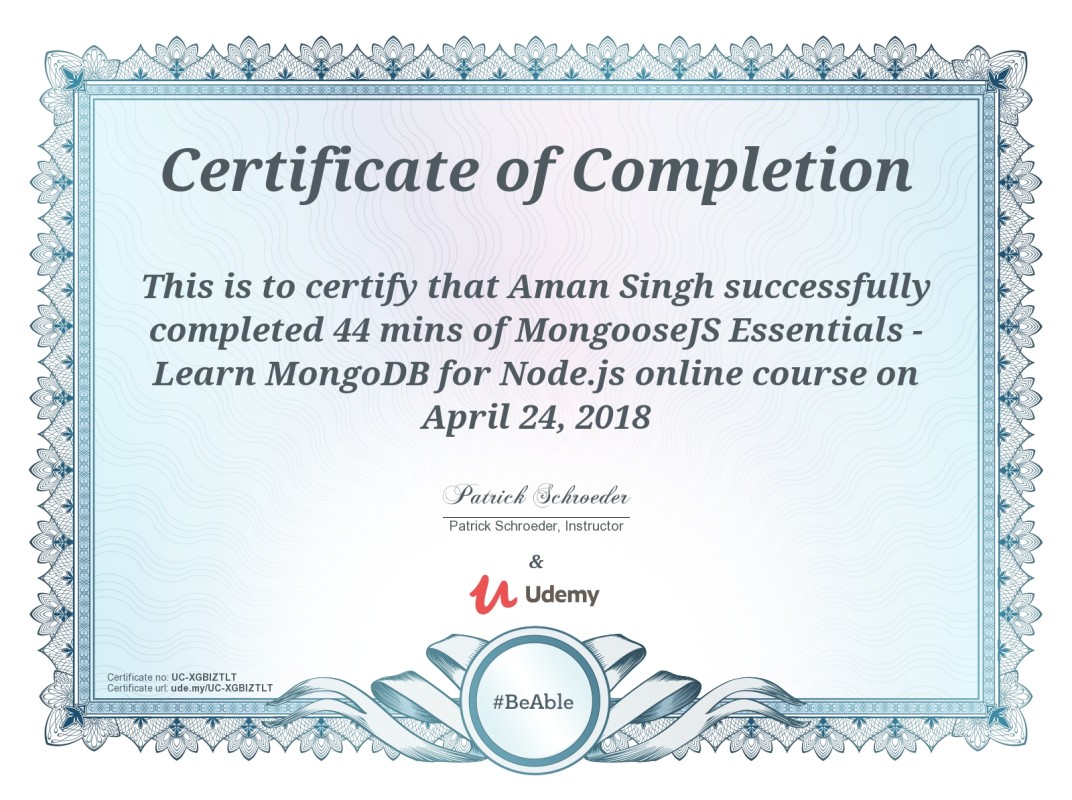 Aman Singh on LinkedIn: Completion certificate for MongooseJS ... Aman Singh on LinkedIn: Completion certificate for MongooseJS ...