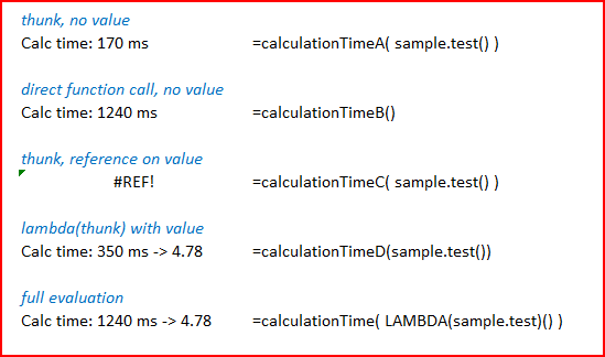 Excel, lambdas and thunks with calculation time Excel, lambdas and thunks with calculation time