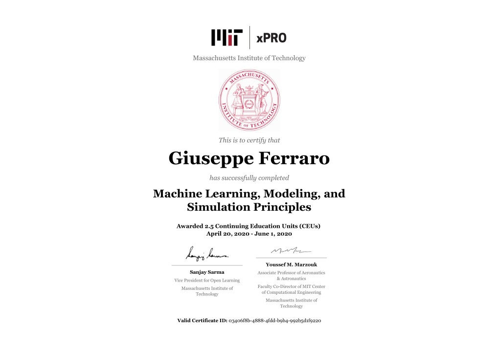 Certificate: Machine Learning, Modeling and Simulation for Engineers Certificate: Machine Learning, Modeling and Simulation for Engineers