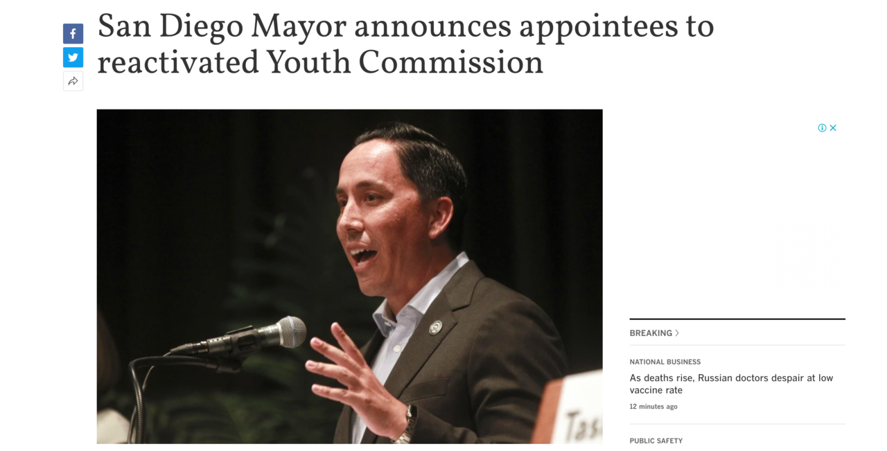 San Diego Mayor announces appointees to reactivated Youth Commission San Diego Mayor announces appointees to reactivated Youth Commission