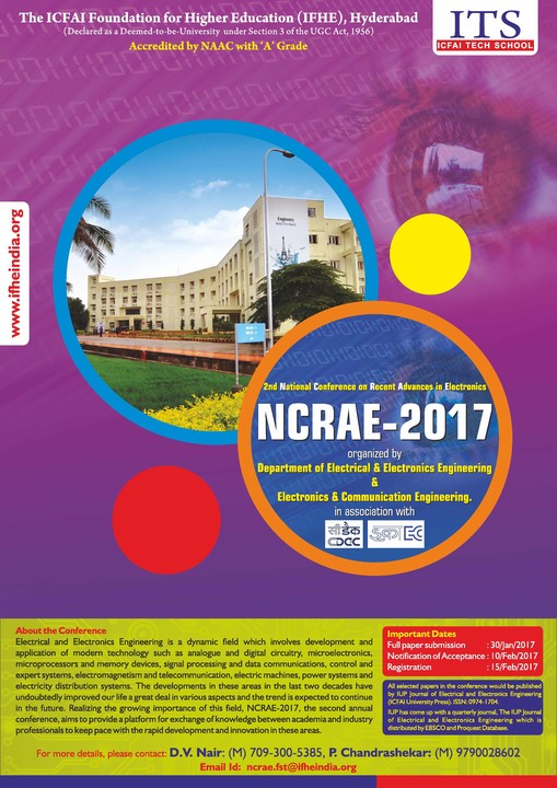 2nd NATIONAL CONFERENCE ON RECENT ADVANCES IN ELECTRONICS” (NCRAE - 2017) 2nd NATIONAL CONFERENCE ON RECENT ADVANCES IN ELECTRONICS” (NCRAE - 2017)