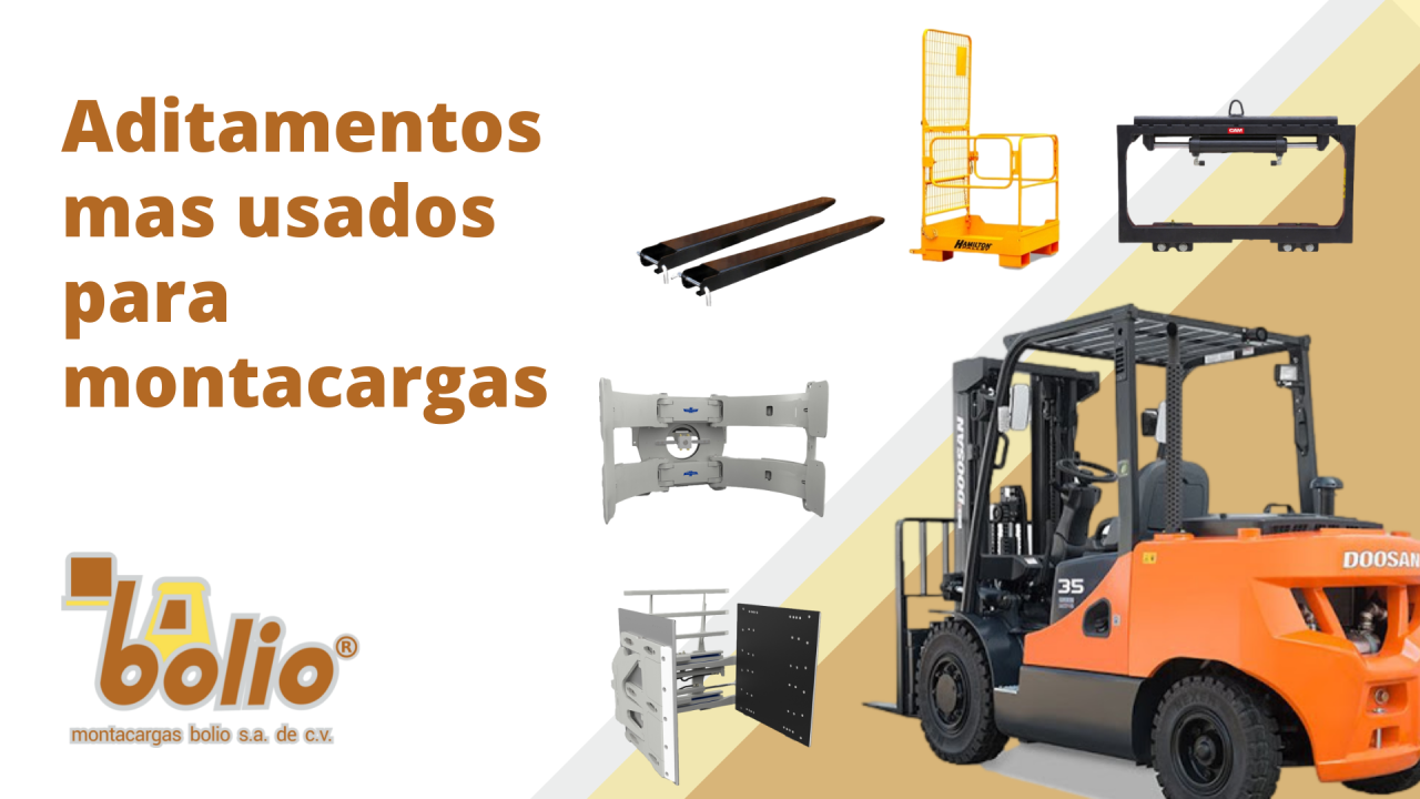 Los 5 aditamentos mas usados para un montacargas. Los 5 aditamentos mas usados para un montacargas.