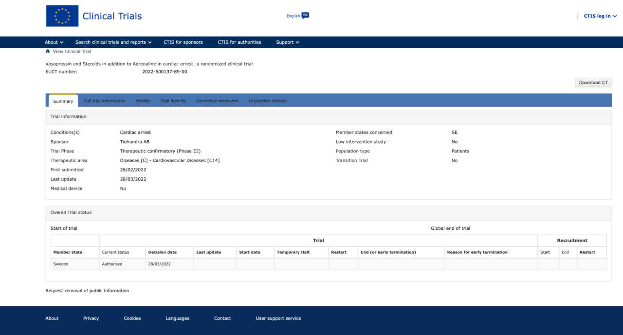 First clinical trial visible in EU CTIS Public web site First clinical trial visible in EU CTIS Public web site