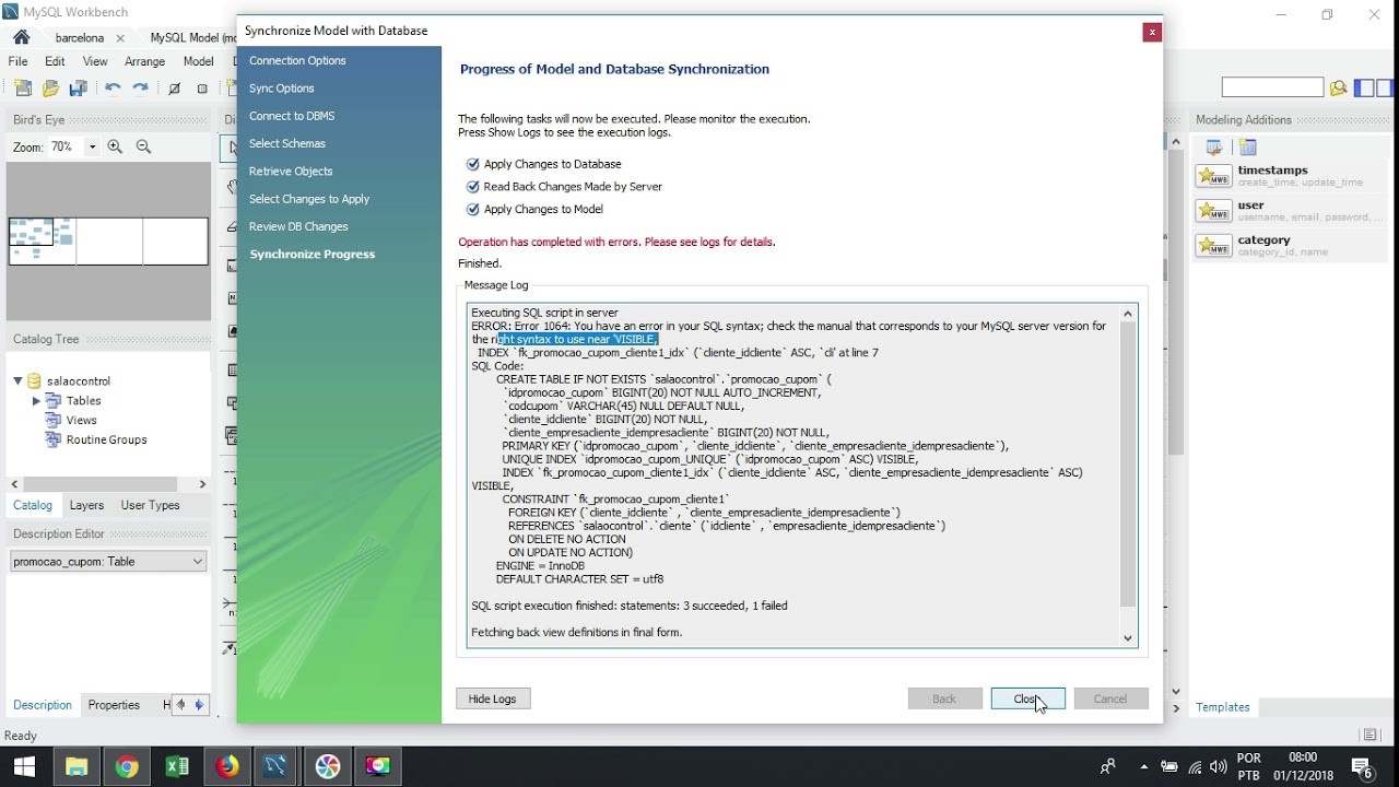 MySQL Workbench: Error 1064 - Synchronize Model MySQL Workbench: Error 1064 - Synchronize Model
