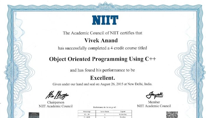 Object Oriented Programming Using C++ Certificate Object Oriented Programming Using C++ Certificate