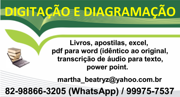 Faço trabalhos de Digitação e Diagramação. Faço trabalhos de Digitação e Diagramação.