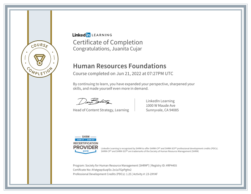 Juanita Cujar on LinkedIn: Certificate of Completion Juanita Cujar on LinkedIn: Certificate of Completion