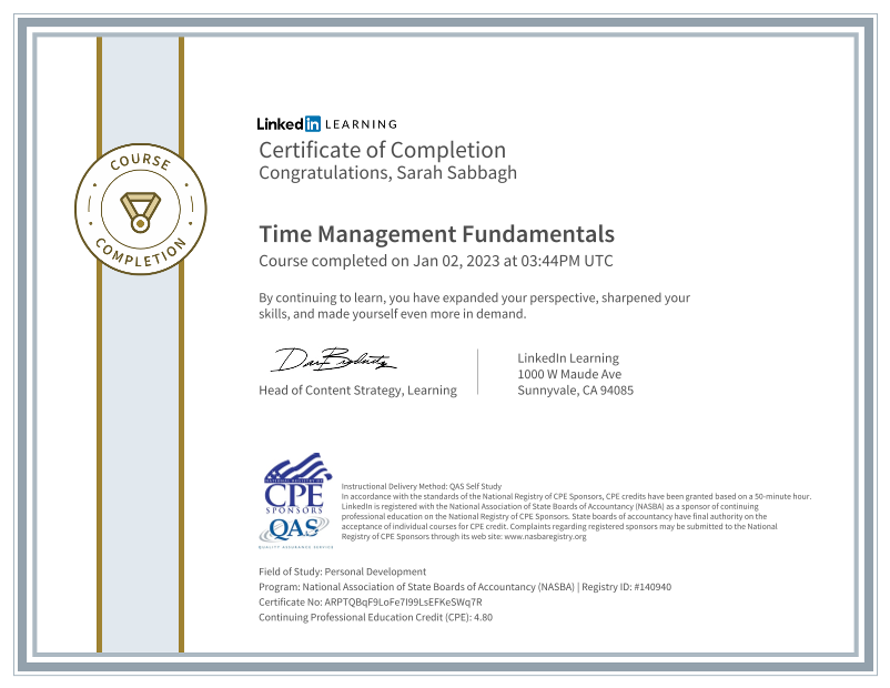 Sarah Sabbagh on LinkedIn: Certificate of Completion Sarah Sabbagh on LinkedIn: Certificate of Completion