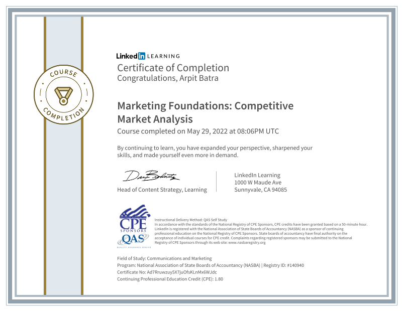 Arpit Batra on LinkedIn: Certificate of Completion Arpit Batra on LinkedIn: Certificate of Completion