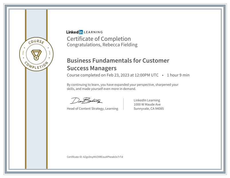 Rebecca Fielding on LinkedIn: Certificate of Completion Rebecca Fielding on LinkedIn: Certificate of Completion